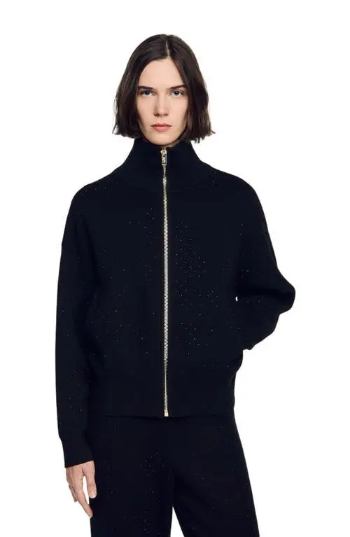 Sandro Standing Collar Strass Cardigan