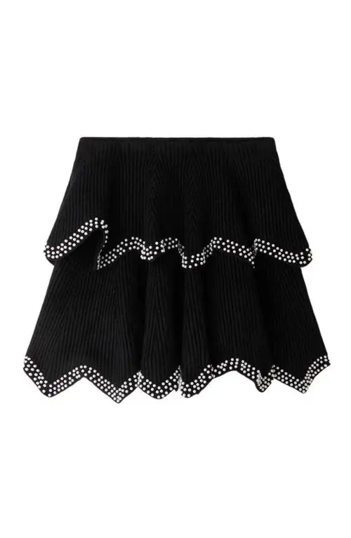 Sandro Velvet Skater Skirt With Pearls