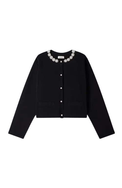 Sandro Cardigan With Pearl Flower Collar