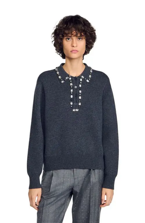 Sandro Jewellery Polo-neck Sweater