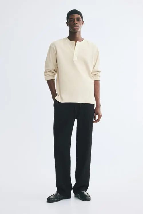 H&M Relaxed-fit Crinkled Drawstring Pants - Black