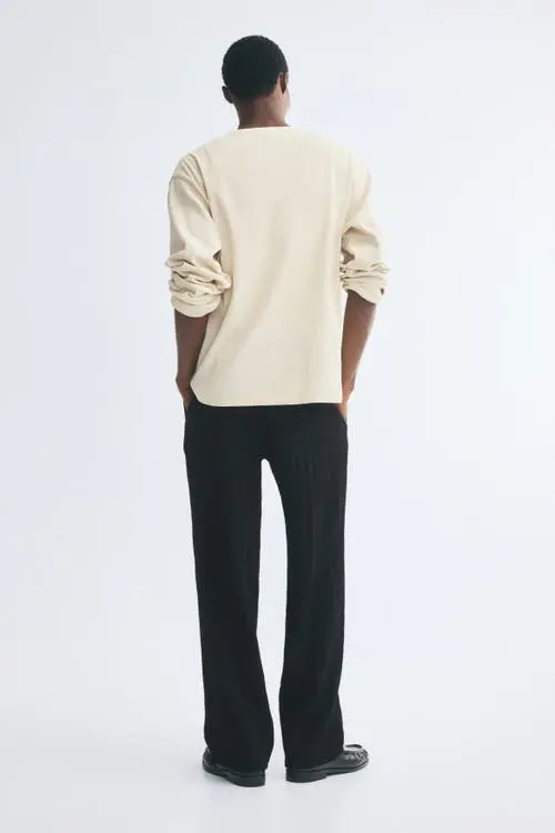 H&M Relaxed-fit Crinkled Drawstring Pants - Black
