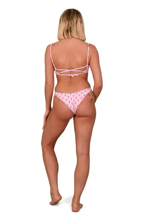 OOSC Strike Of Luck Lace Up Crop Bikini Top - Medium Pink