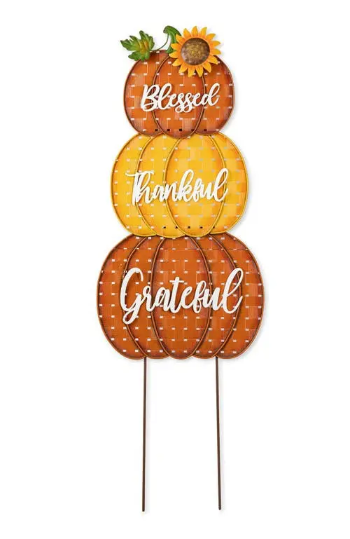 GLITZHOME Thanksgiving Metal Stacked Pumpkins Yard Stake