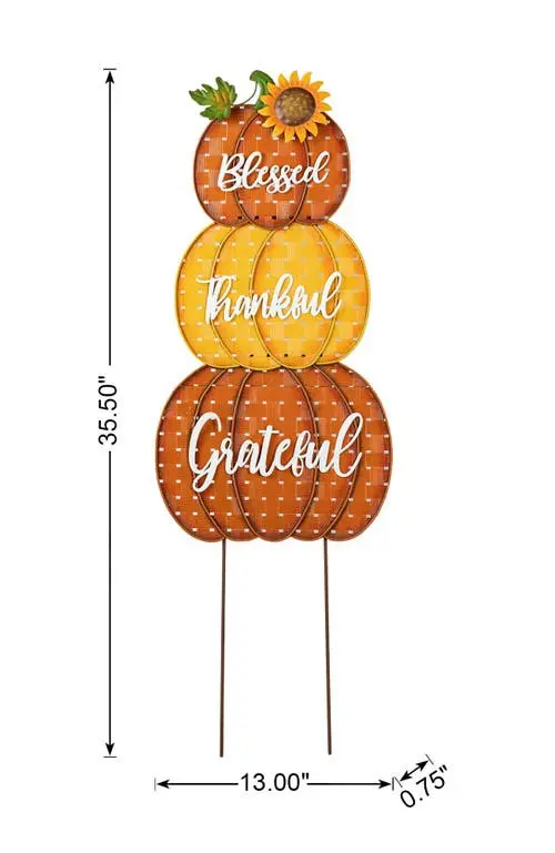 GLITZHOME Thanksgiving Metal Stacked Pumpkins Yard Stake