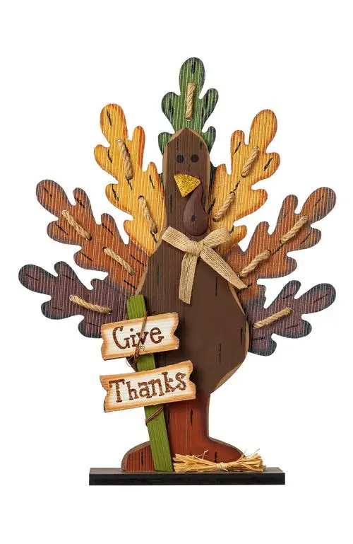 GLITZHOME Burlap Wooden Turkey Table Decor