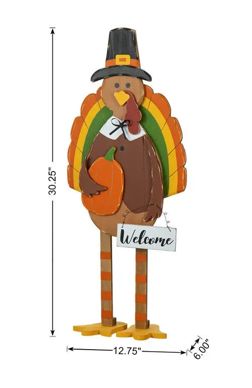 GLITZHOME Thanksgiving Wooden Turkey Porch Decor
