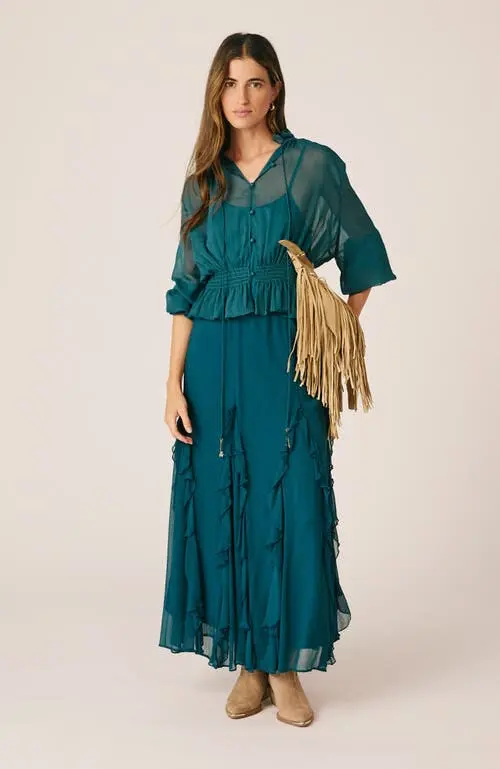 ALMA EN PENA Ruffled Midi Skirt - Ocean