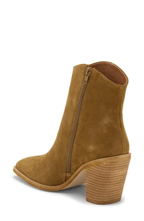 Jeffrey Campbell Horseshoe Leather Western Bootie - Camel Suede Natural Stack