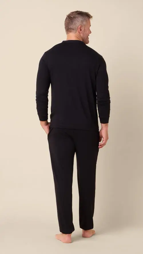 THE CAT'S PAJAMAS Classic Pima Knit Henley Pajama Set - Midnight