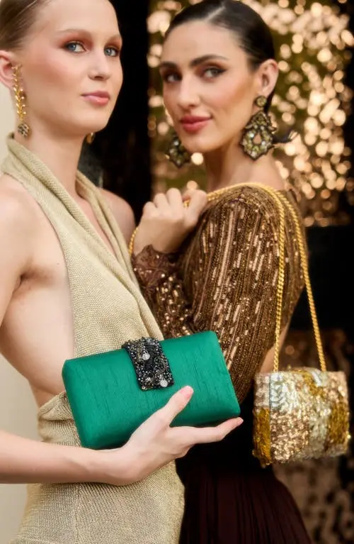 SIMITRI Beaded Fringe Clutch - Evergreen