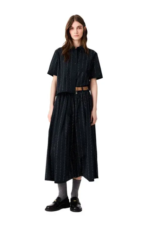 Maje Long Rhinestone Cotton Skirt