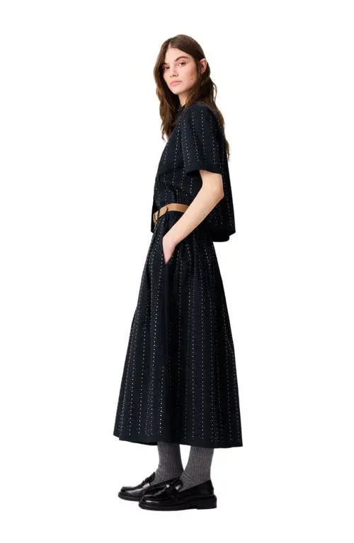 Maje Long Rhinestone Cotton Skirt