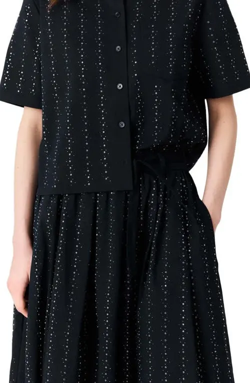 Maje Long Rhinestone Cotton Skirt