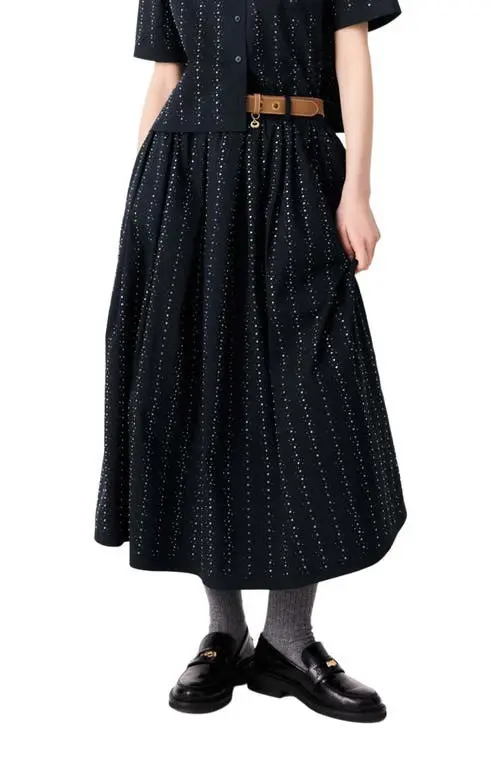 Maje Long Rhinestone Cotton Skirt