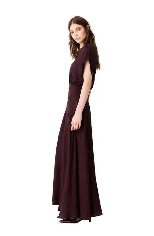 Maje Patterned Jacquard Maxi Dress - Burgundy