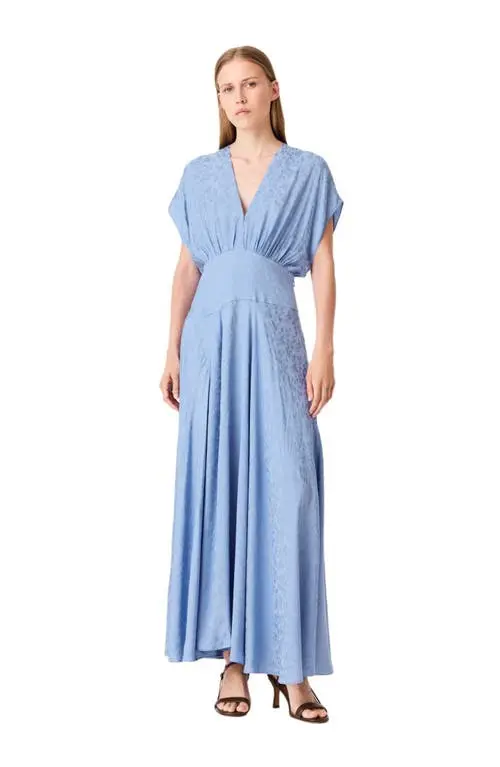 Maje Patterned Jacquard Maxi Dress - Light Blue