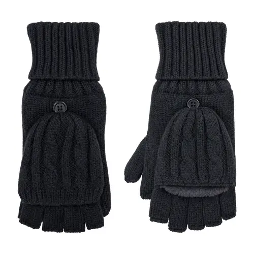 CANADA WEATHER GEAR Convertible Cable Knit Flip-top Mitten - Black