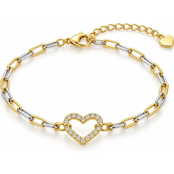 DONATELLO GIAN Two-tone Crystal Heart Link Bracelet - Silver