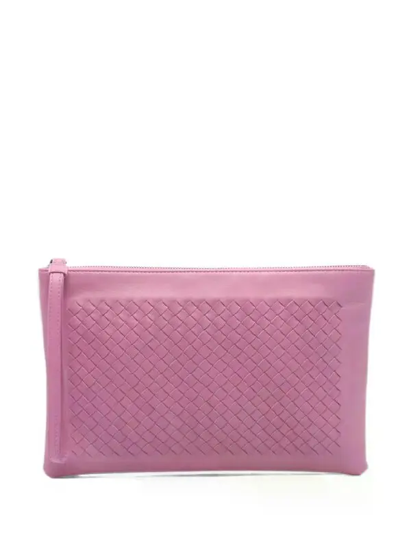 Bottega Veneta 2010s Intrecciato Leather Clutch Bag - Pink