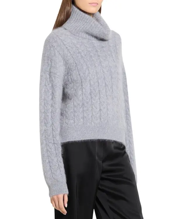 Theory Airy Wool & Cashmere Cable Knit Turtleneck Sweater