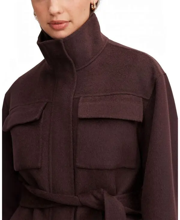 EVER NEW Wren Belted Shacket Wool Blend Zip Front With Chest Patch Pockets - Chocolate