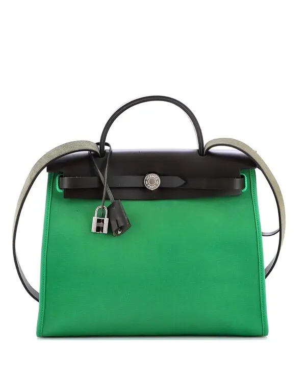 Hermès 31 Herbag Zip Leather And Toile - Green