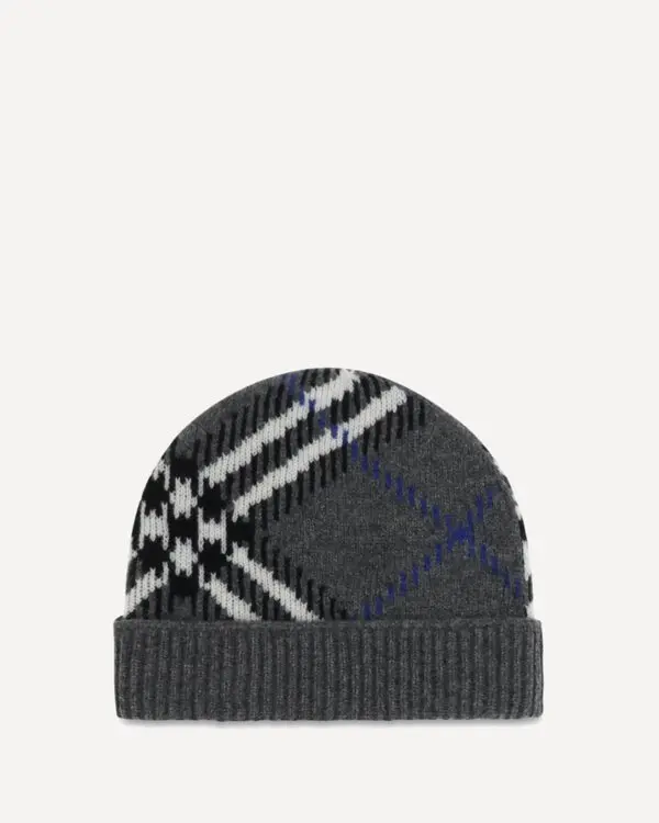 Burberry Checked Cashmere-blend Beanie - Grey