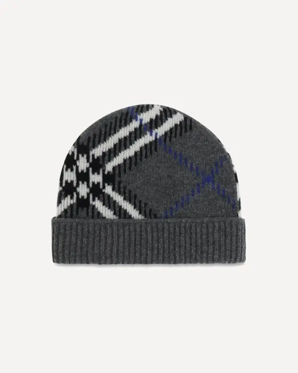 Burberry Checked Cashmere-blend Beanie - Grey