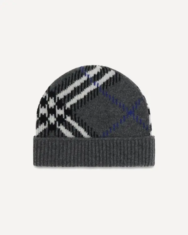Burberry Checked Cashmere-blend Beanie - Grey