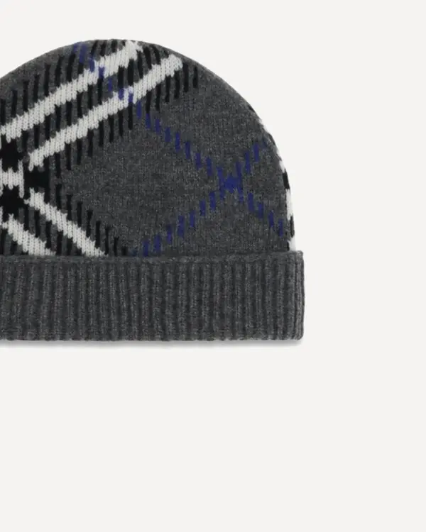 Burberry Checked Cashmere-blend Beanie - Grey