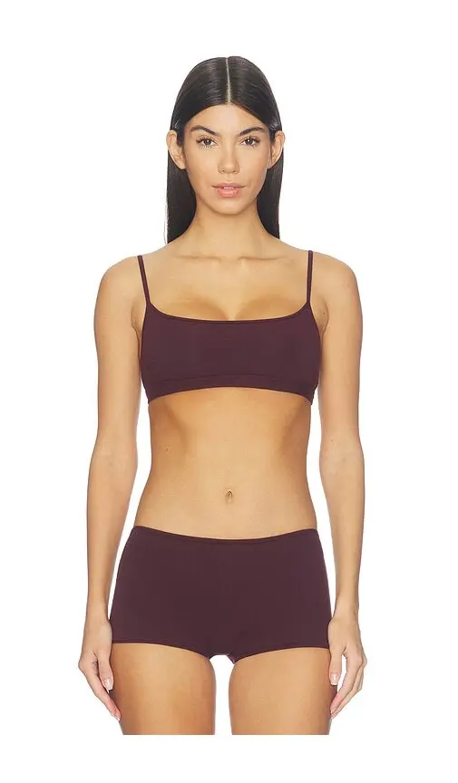 SKIMS Everyday Cotton Scoop Bralette In Burgundy