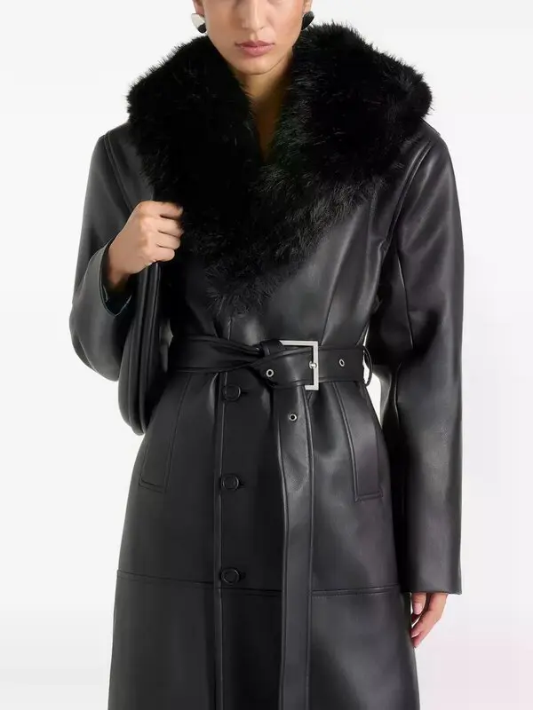 Manière De Voir Cenya In Fur-collar Belted Leather Coat