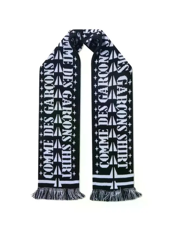 Comme Des Garçons Logo-intarsia Fringed Scarf