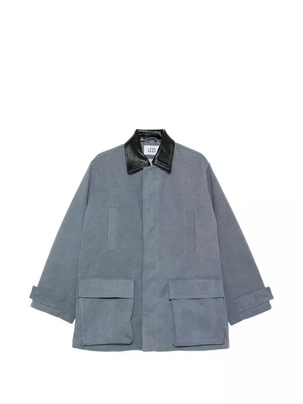 LC23 Contrasting-collar Flap-pocket Coat - Blue