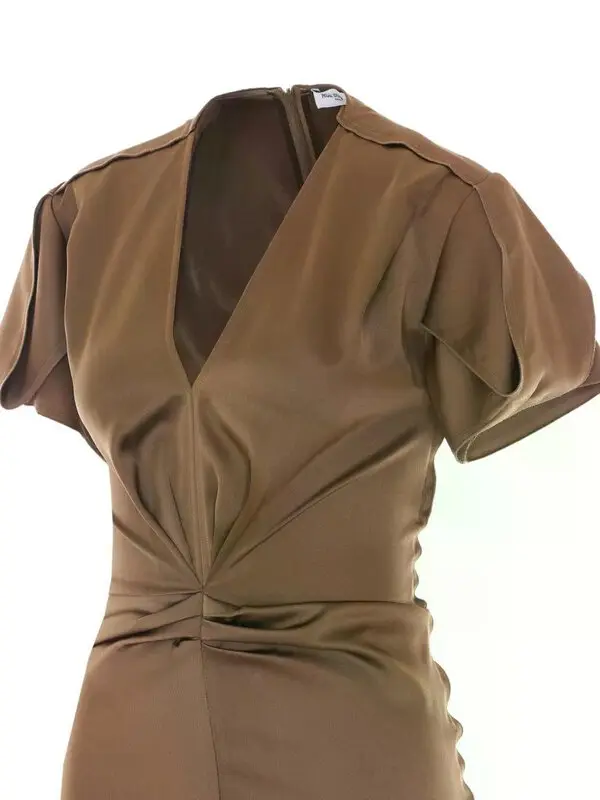 RUE DU BAC Twisted-waist Ruffled-sleeve Midi Dress