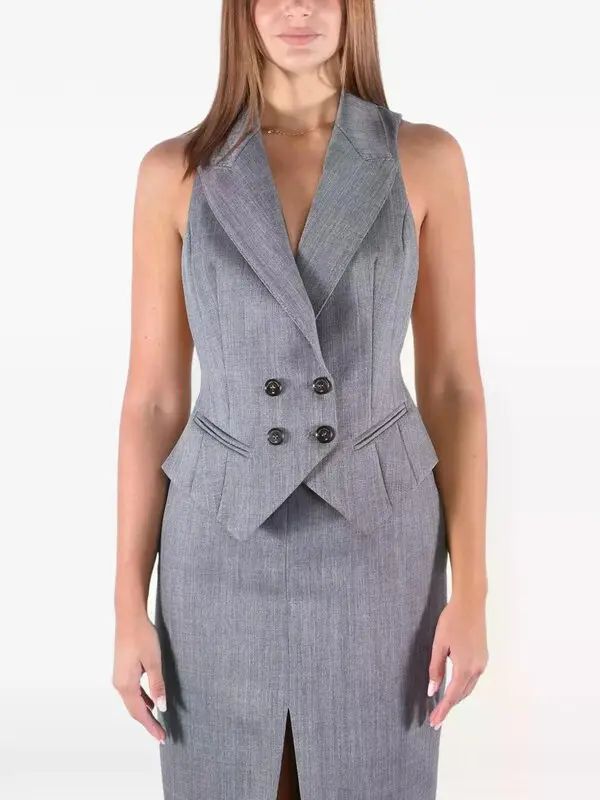 Elisabetta Franchi Wool Vest With Lettering Print - Grey