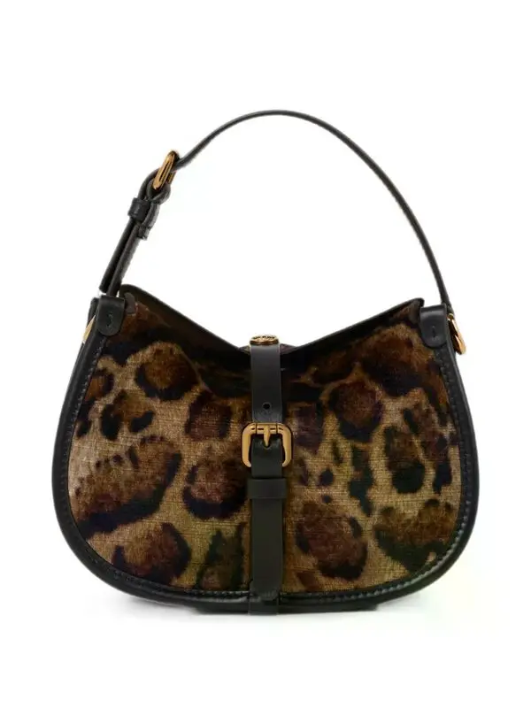 Etro Small Pony Bag In Velvet With Leopard Motif