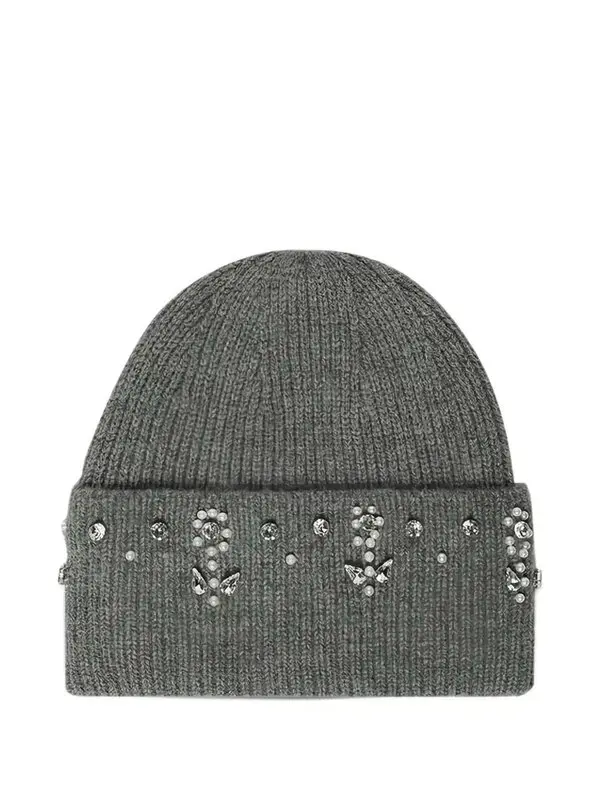 EMME Faux-pearl Embellished Ribbed Beanie Hat - Grey
