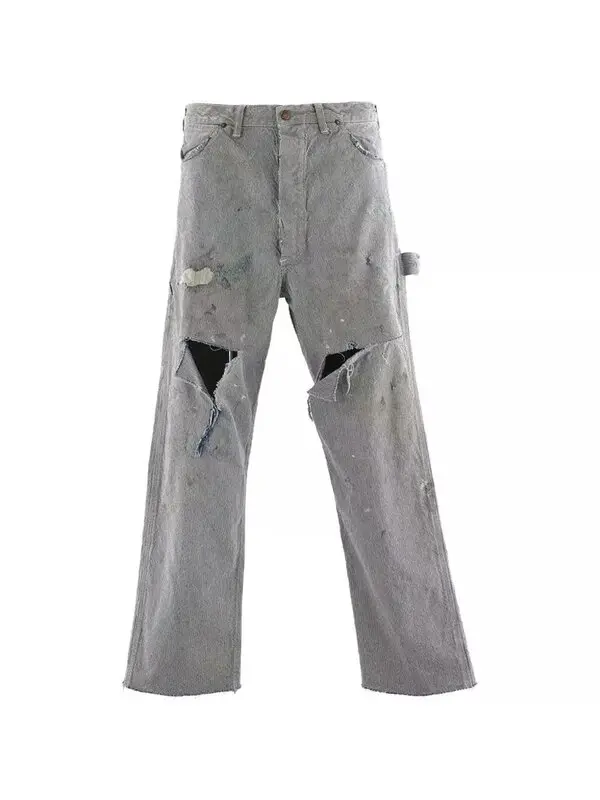 SAINT MXXXXXX Hickory-stripe Distressed Jeans