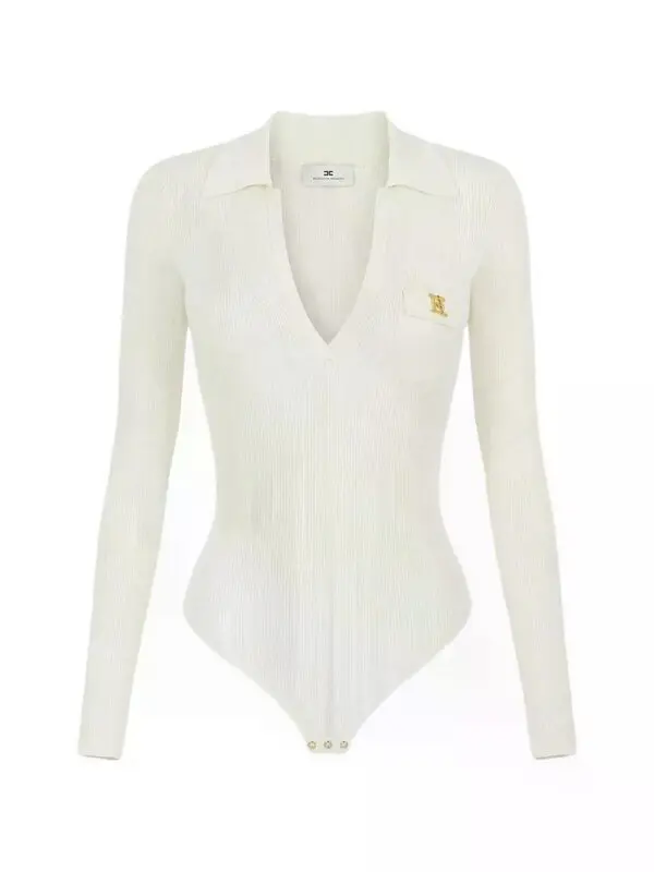 Elisabetta Franchi Ribbed-knit V-neck Bodysuit - Neutrals