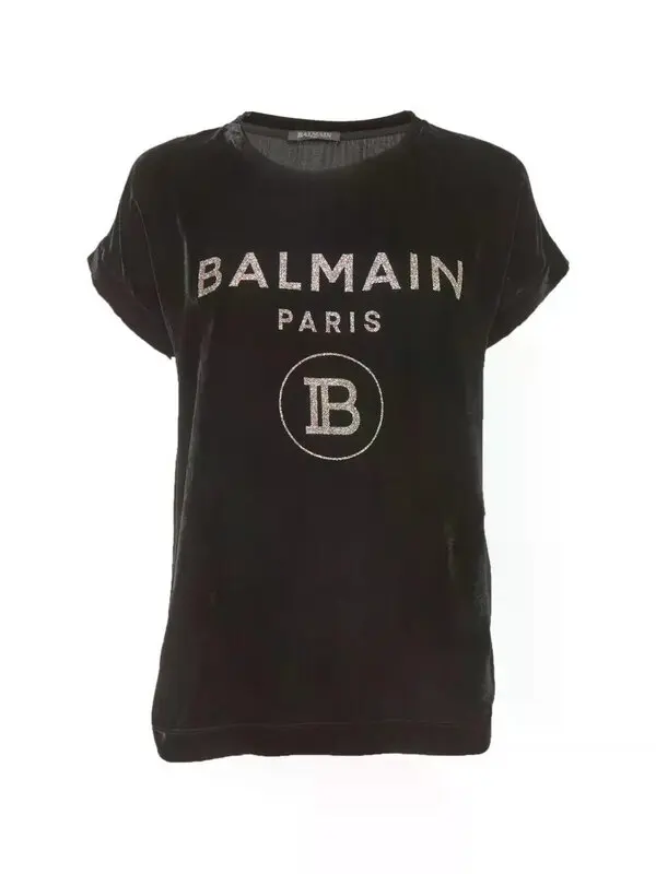 Balmain Glitter Logo-print Velvet T-shirt - Black