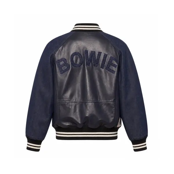STUART TREVOR Vintage Navy Leather Varsity Jacket - Blue