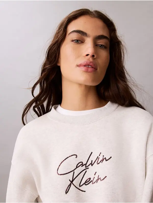 Calvin Klein Sequin Script Logo Sweatshirt - Light Grey Heather