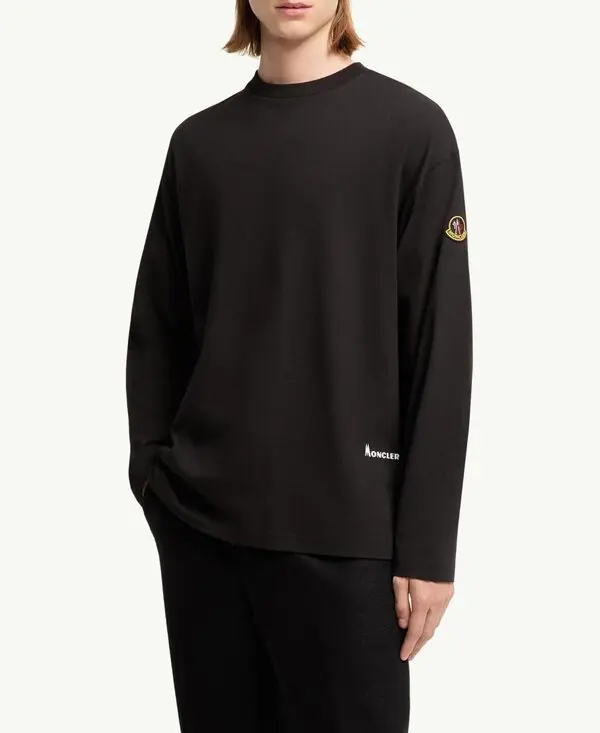 Moncler K2 Print Long Sleeve Cotton T-shirt - Black