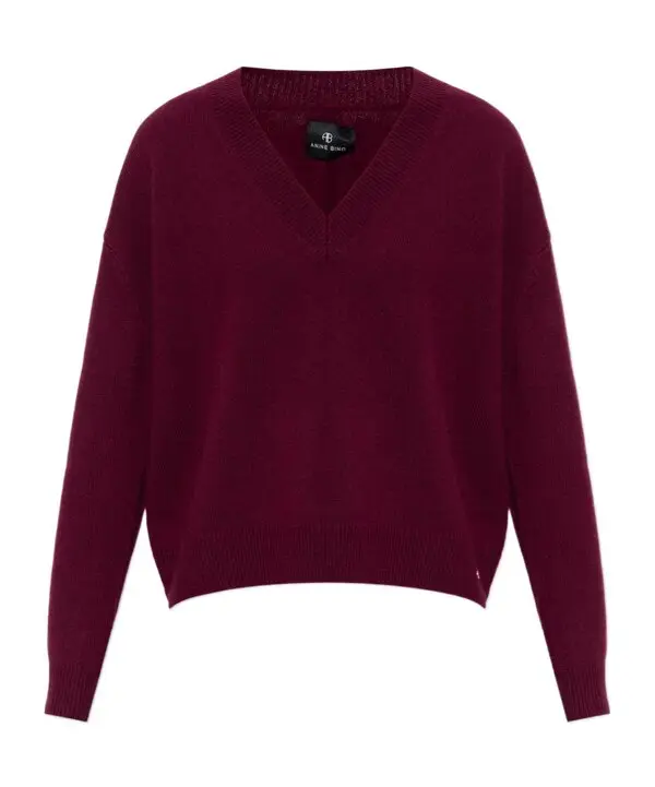 ANINE BING Lee V-neck Knitted Sweater - Burgundy