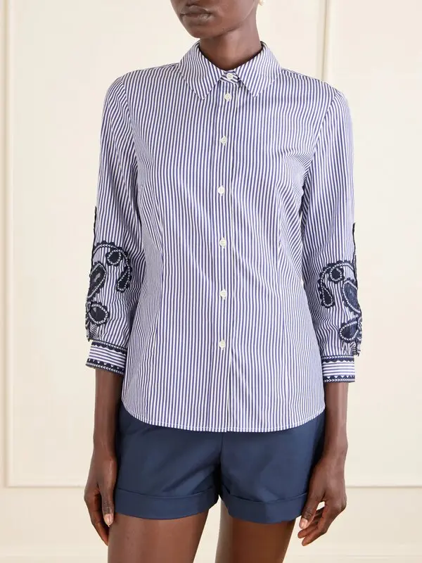 Carolina Herrera Embroidered Striped Shirt