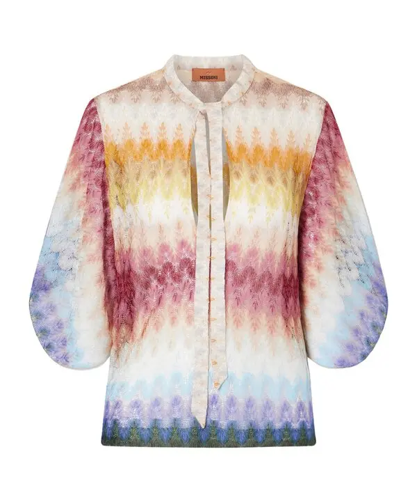 Missoni Tie-detailed Striped Crochet-knit Blouse - Multicolor