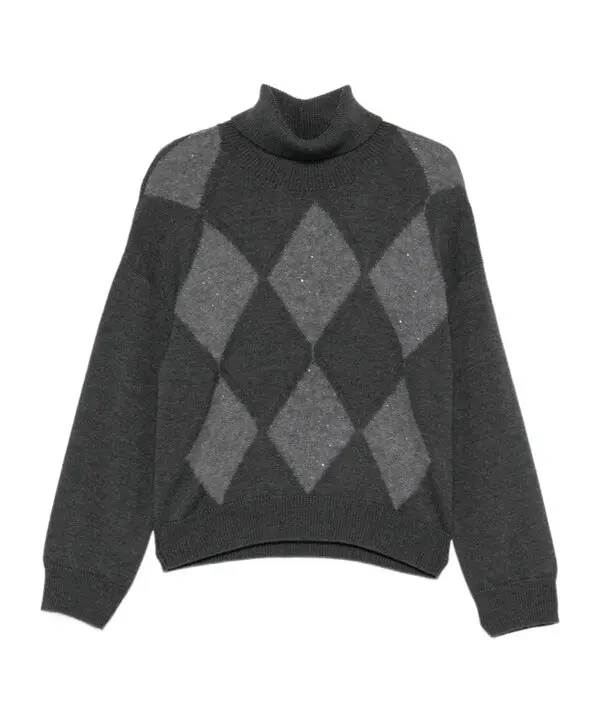 Peserico Argyle-knit Sequin-embellished Sweater - Anthracite