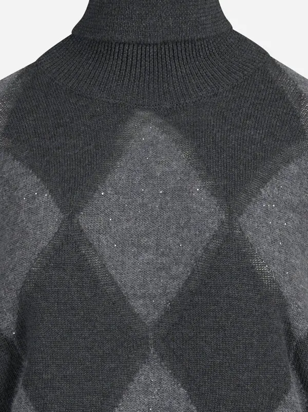 Peserico Argyle-knit Sequin-embellished Sweater - Anthracite